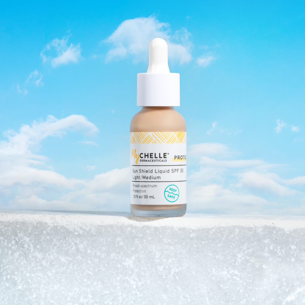 Sun Shield Liquid SPF 30- Light/Medium Tinted Sunscreen – MyCHELLE ...